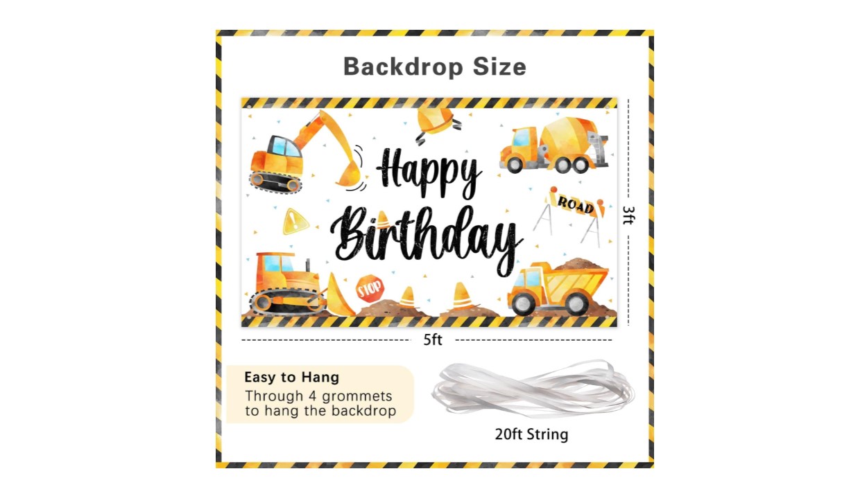 Photo Backdrop Construction Happy Birthday | Coffey County Library